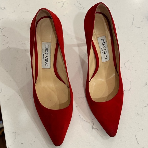Jimmy Choo | Shoes | Jimmy Choo Red Suede Pumps Size 38 | Poshmark